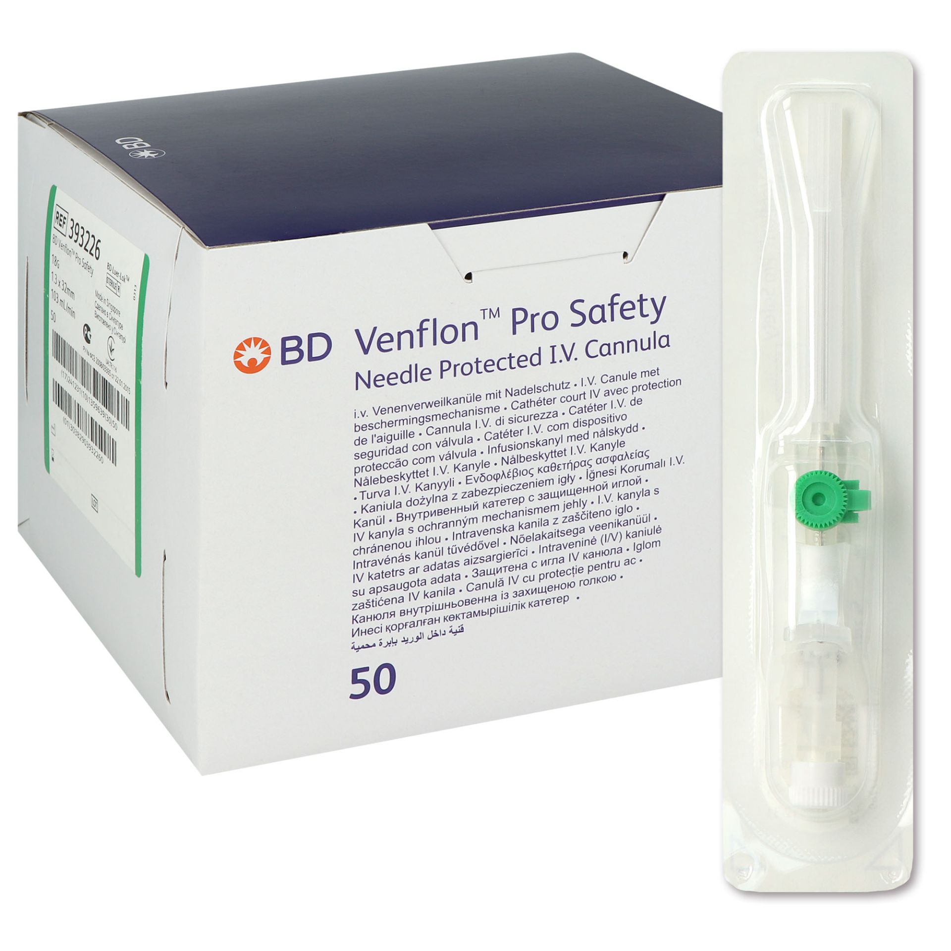 BD Venflon Pro Safety G18 - 1.3 x 32 mm - grün - 50 St. | PZN 13156933