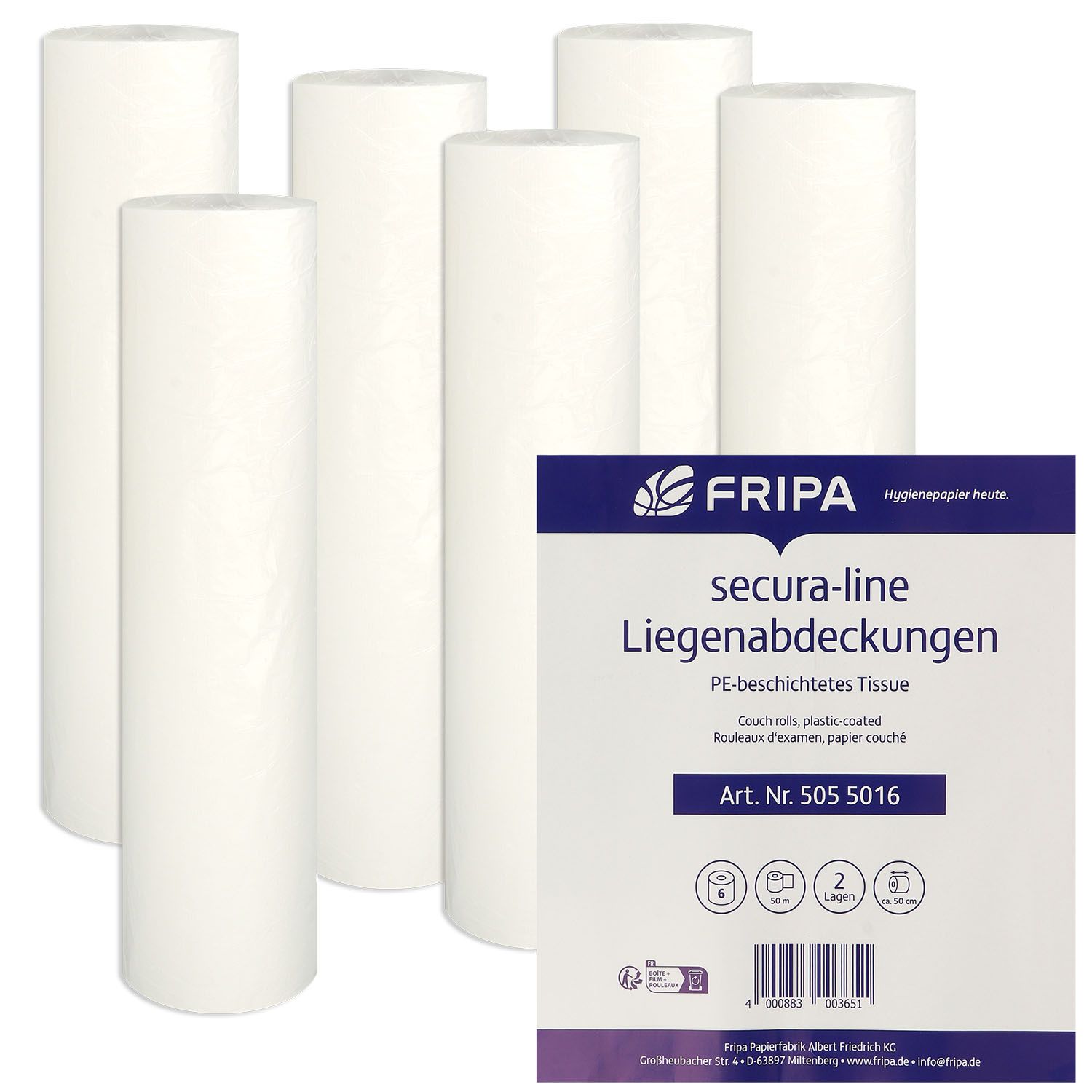 Fripa secura-line Liegenabdeckungen 50 cm x 50 m - 6 Rollen 2-lagig