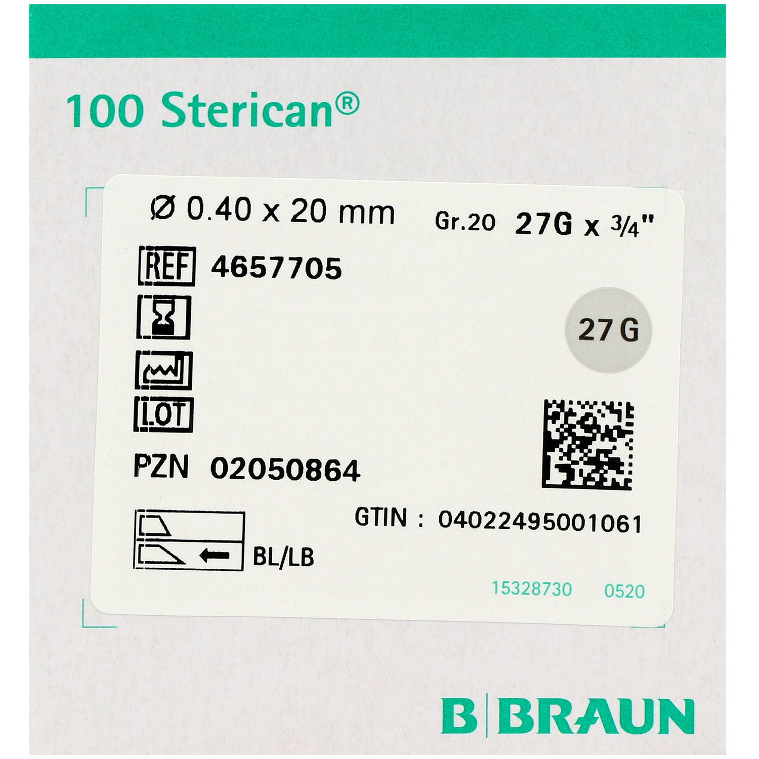 Sterican Gr. 20 27G grau 0.40x20mm - 100 Stück | PZN 18746332